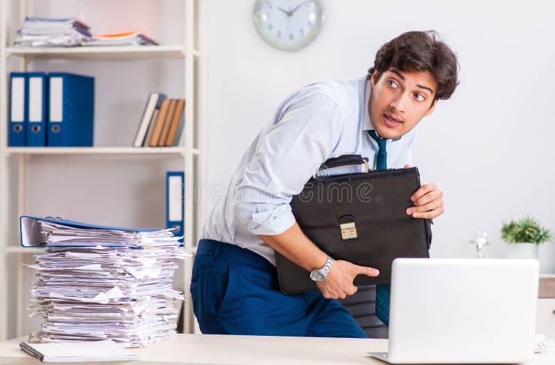 Overloaded Busy Employee with Too Much Work and Paperwork Stock Image ...