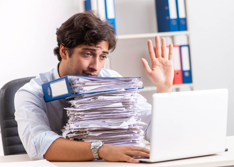 Overloaded Busy Employee with Too Much Work and Paperwork Stock Image ...