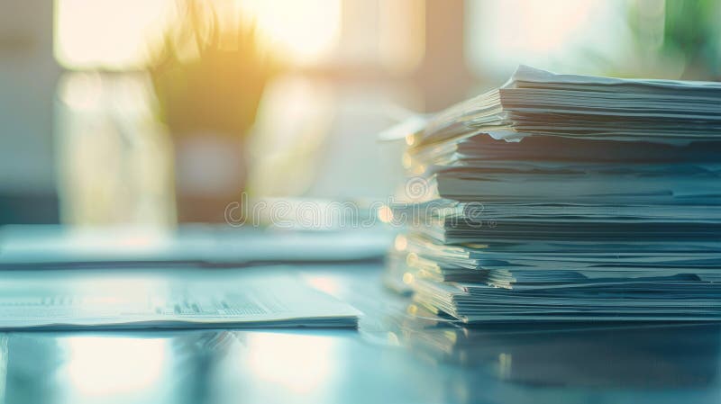 Overloaded Desk Displays Towering Stack of Paperwork Stock Image ...