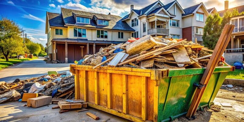 Overloaded Dumpster at Home Renovation Site a Full View of Construction ...