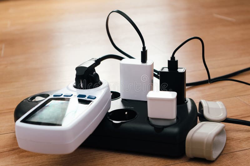 Overloaded Power Adaptor Multiple Socket. Surge Protector Power Strip ...