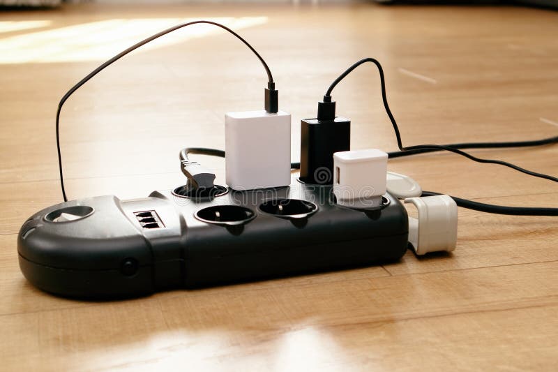 Overloaded Power Adaptor Multiple Socket. Surge Protector Power Strip ...