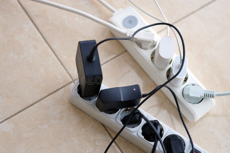 Overloaded Power Boards. Power Strips with Different Electrical Plugs ...