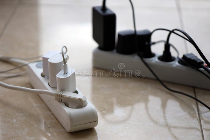 Overloaded Power Boards. Power Strips with Different Electrical Plugs ...