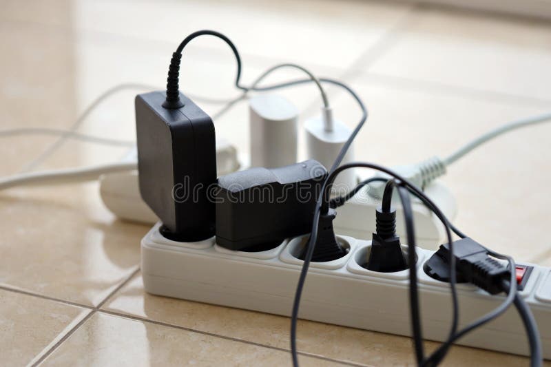Overloaded Power Boards. Power Strips with Different Electrical Plugs ...