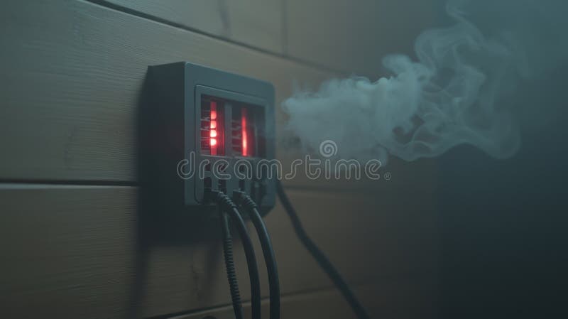 Overloaded Power Socket with Warning Lights and Smoke Emitting ...