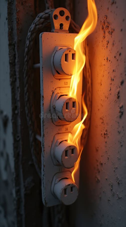 Overloaded Power Strip Causing Electrical Fire Hazard Stock ...