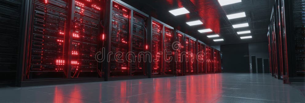Overloaded Server Room Shows Blinking Red Lights while Maintaining a ...