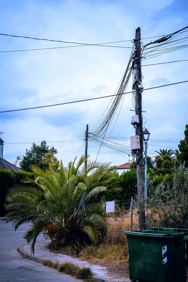 Telephone Pole Overloaded with Cables Stock Image - Image of tree ...