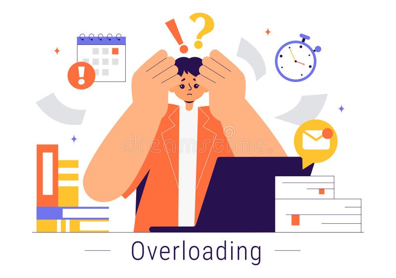 Overloading Vector Illustration of a Busy Employee Multitasking To ...