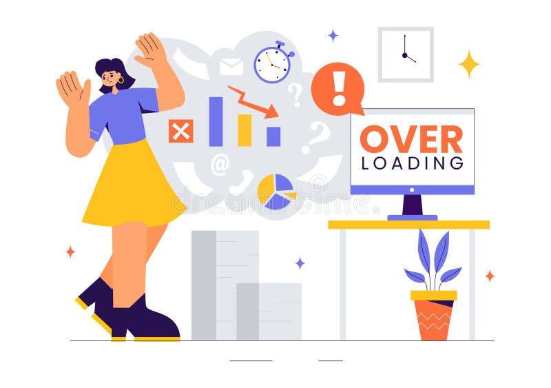 Overloading Vector Illustration of a Busy Employee Multitasking To ...