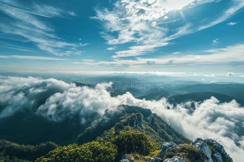 Overlook of Clouds and Mountains from High Elevation, a Panoramic View ...
