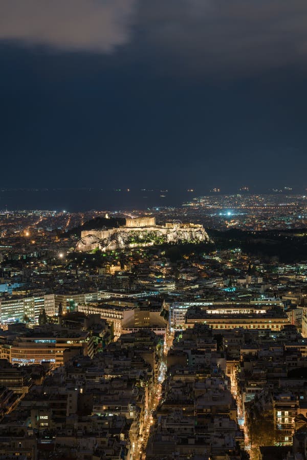 Overlook the Night View of Acropolis in Athens, Greece Stock Photo ...
