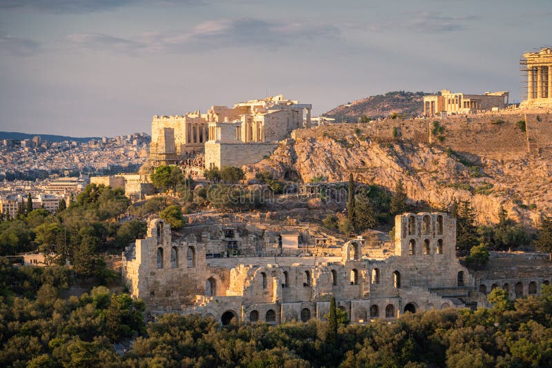Overlooking the Acropolis at Sunset Stock Image - Image of ancient ...
