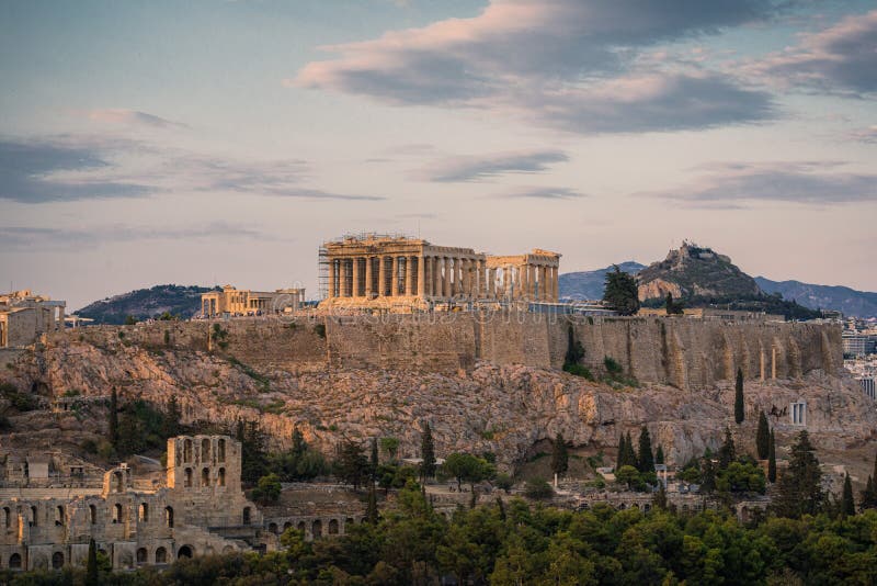 Overlooking the Acropolis at Sunset Stock Photo - Image of heritage ...