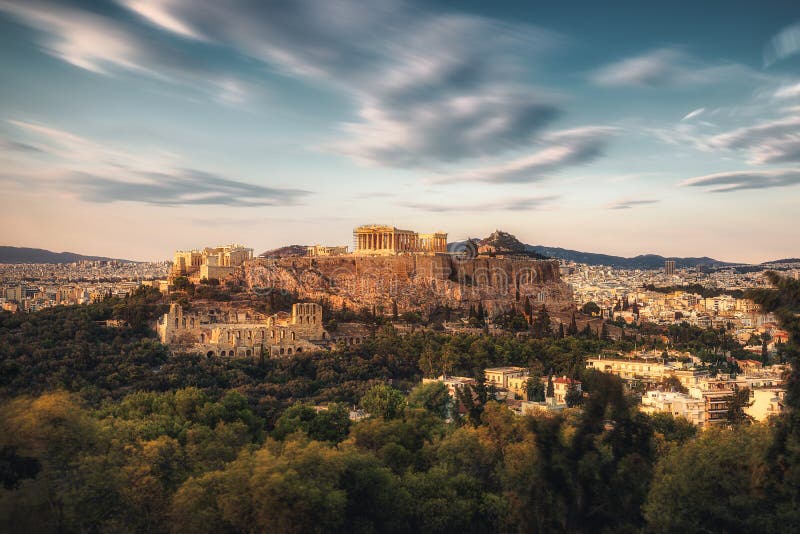 Overlooking the Acropolis at Sunset Stock Photo - Image of building ...