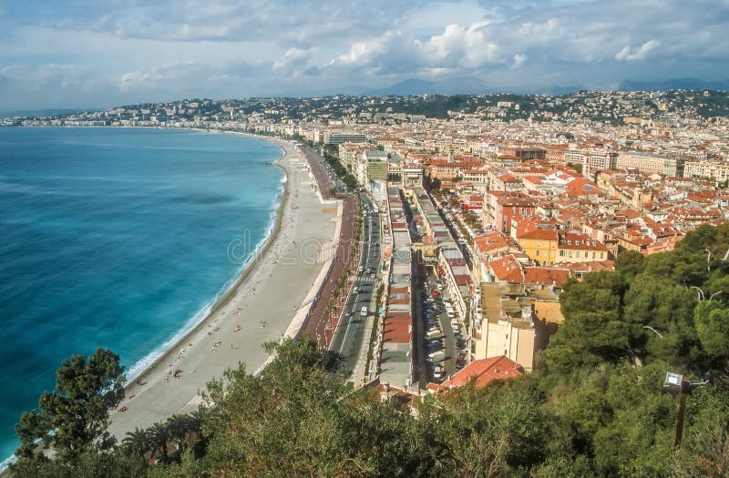 Overlooking the Bay of Nice Stock Image - Image of promenade, france ...