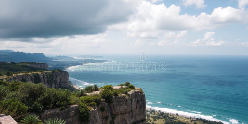 Overlooking a Beautiful Beach from a Clifftop Stock Illustration ...