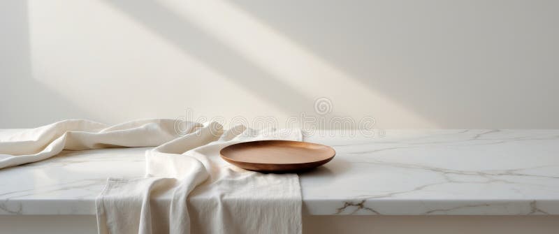 Overlooking Marble White Dining Table Tablecloth Wood Plate Still Life ...