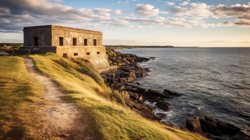 Overlooking Ocean Coastal Fort Stands Tall Stock Illustration ...