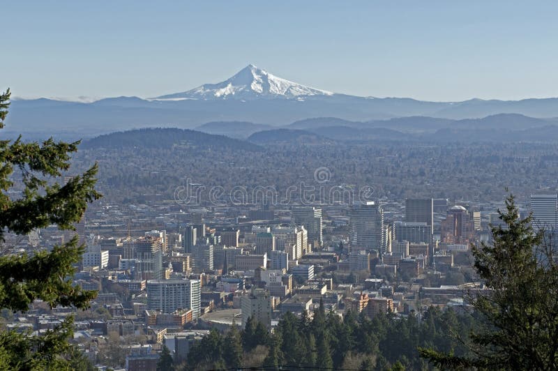 Overlooking Portland Oregon Stock Image - Image of river, snowcap: 7853547