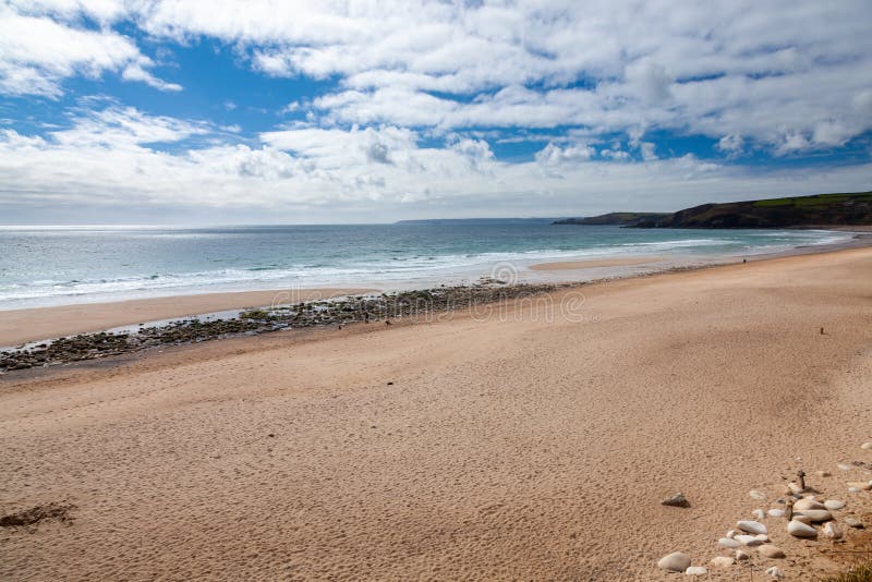 Overlooking Praa Sands Beach Cornwall England Stock Image - Image of ...