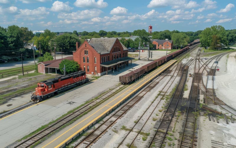 Overlooking a Small-town Train Depot, the Image Highlights the ...