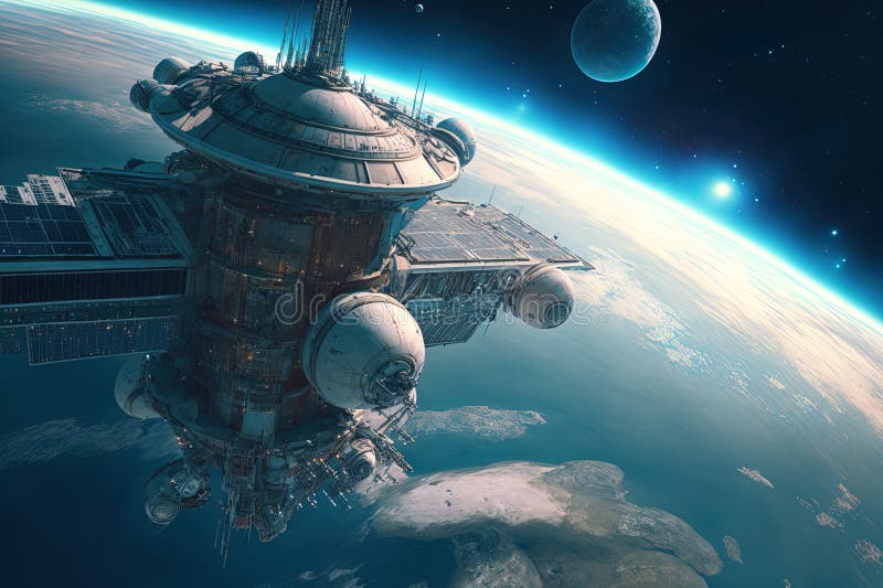 Overlooking a Stunning View of Space is a Space Station. Digital ...