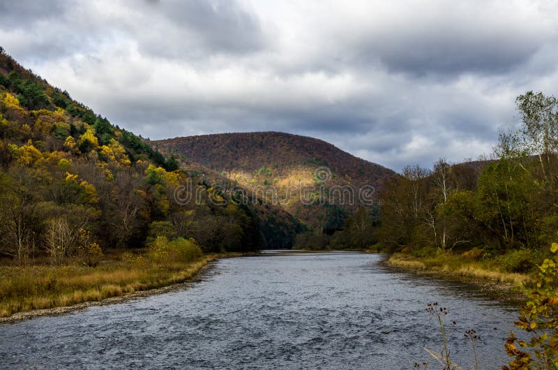 Overlooking a Valley at Autumn Stock Image - Image of water, valley ...