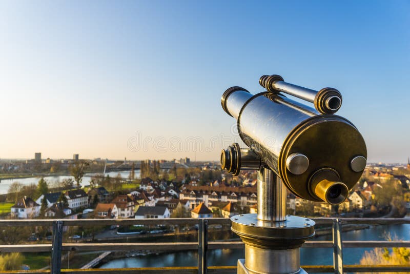 Overlooking View on the City with a Binocular in the Foreground Stock ...