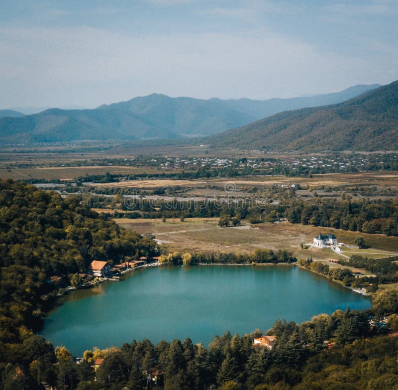 Overlooking View of a Lake Surrounded with Trees in a Forest Stock ...