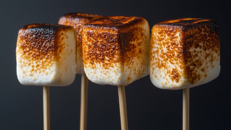 Overly Toasted Marshmallows on Skewers, Captured Against a Plain ...