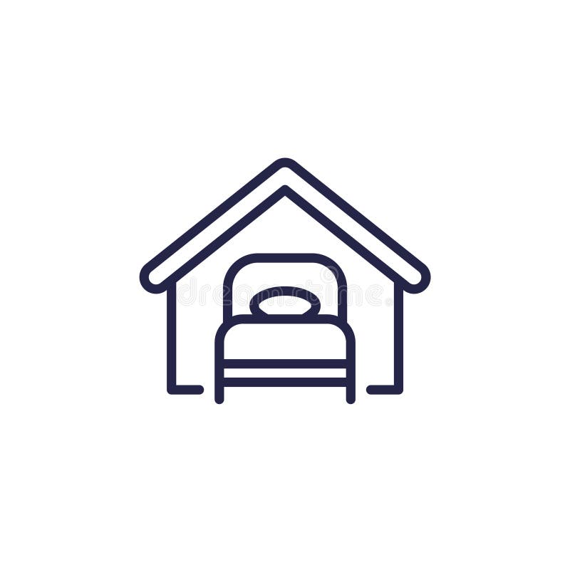 Overnight Stay Icon, Bed and House Line Vector Stock Illustration ...