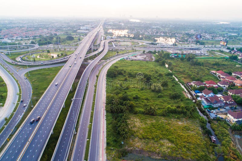 Overpas Traffic Intersection Road Topview with Green Tree in the Stock ...
