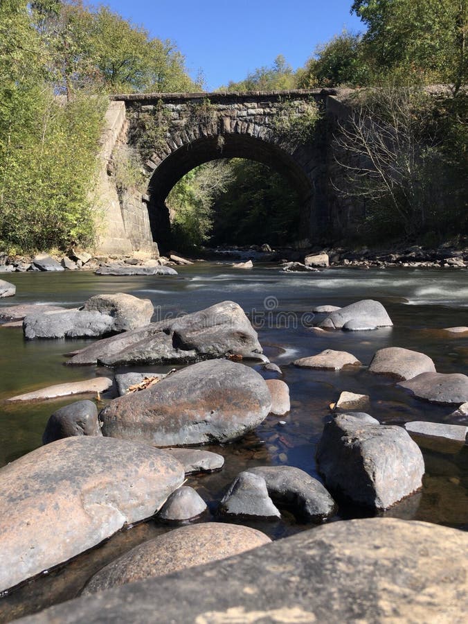 Overpass Bridge with River Running through it Stock Photo - Image of ...