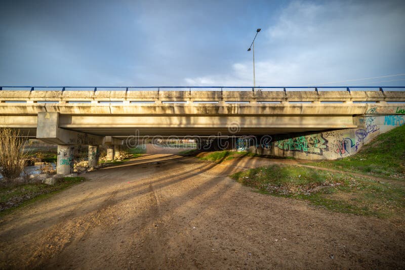 Overpass of a Highway Over a River Stock Photo - Image of field ...