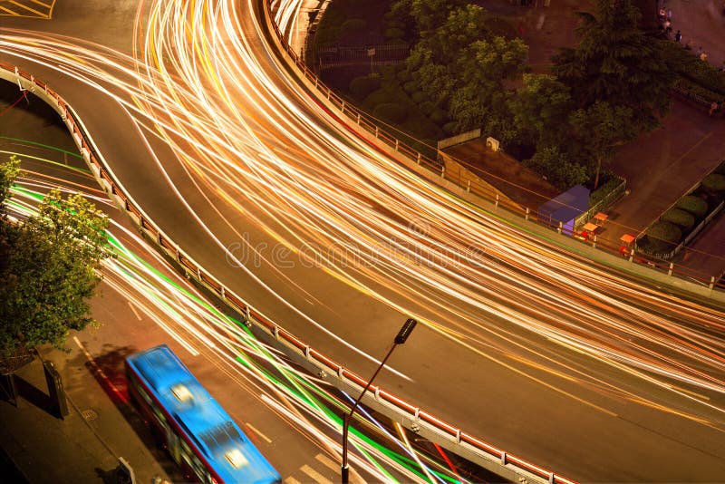 Overpass of the Light Trails Stock Image - Image of highway, curve ...
