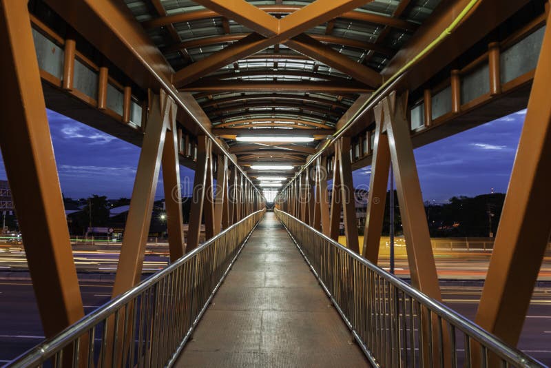 Overpass Over the Road at Night. Walk Way Stock Photo - Image of ...