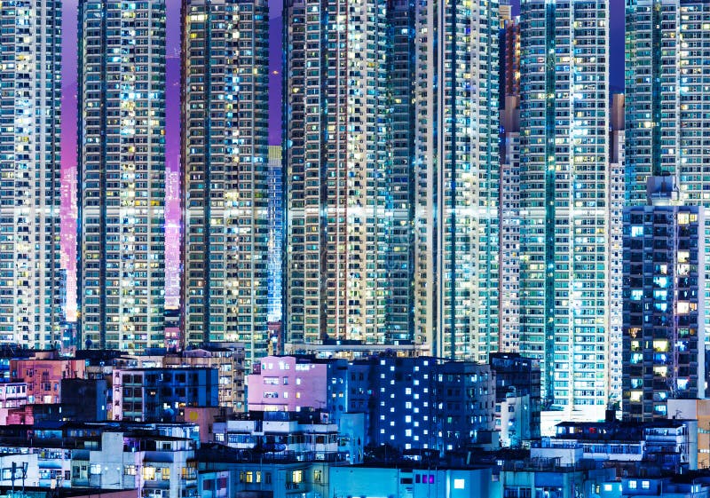Overpopulated Building in Hong Kong Stock Image - Image of hong, night ...