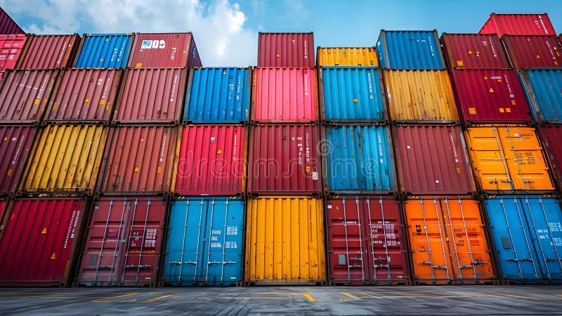 Overseas Shipping Containers Stacked High for Efficient Logistics and ...