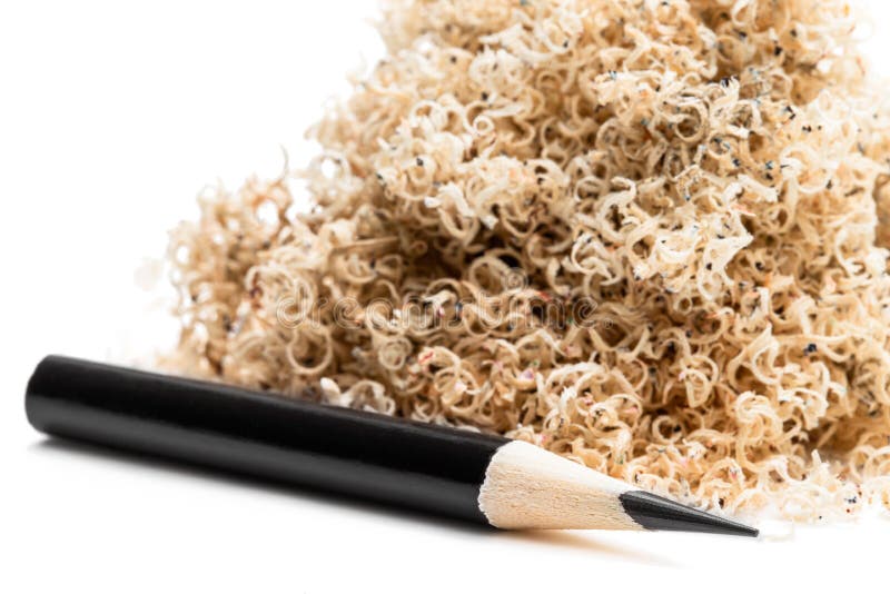 Oversharpened Pencil in Front of the Heap of Shavings. Concept of the ...