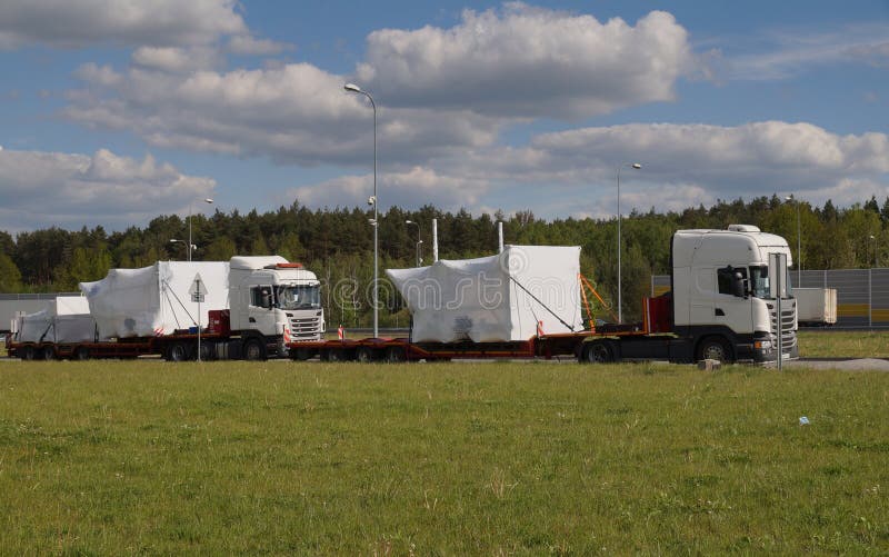 Very Long Vehicle. Oversize Load or Exceptional Convoy. a Truck with a ...