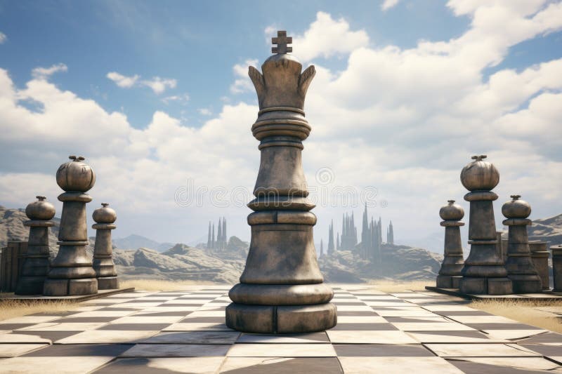 An Oversized Chess Piece in a Normal Game Setup Stock Photo - Image of ...