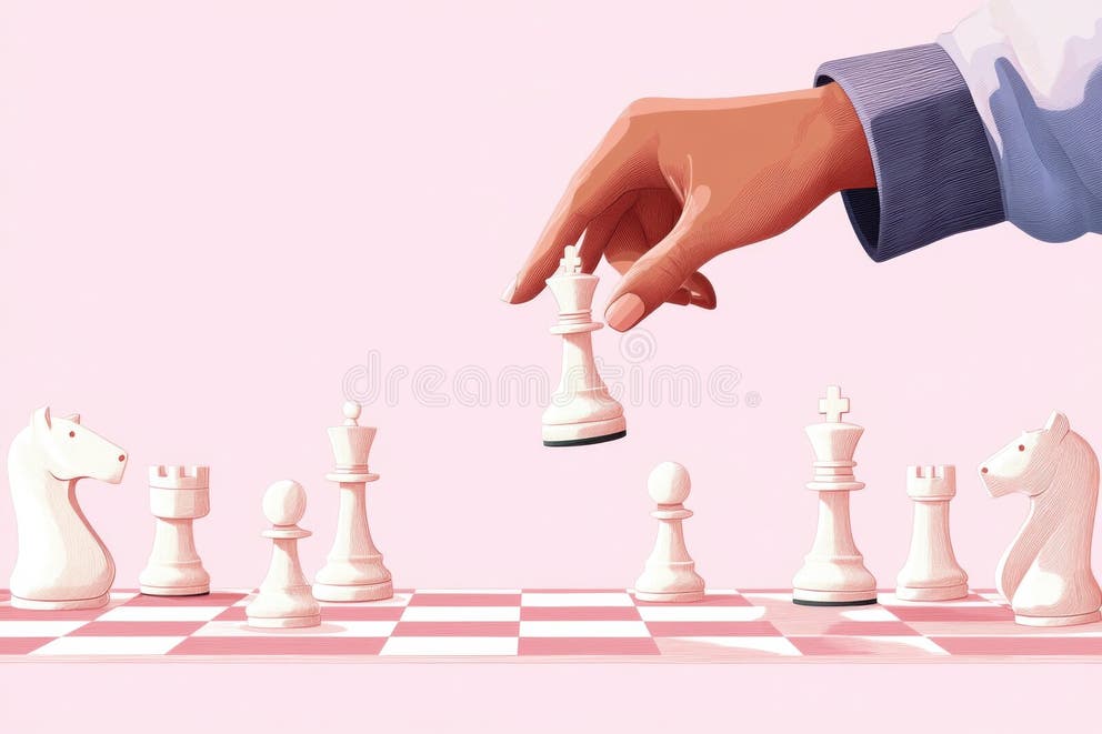 Oversized Chess Pieces Controlled by a Hand in a Minimalistic Setting ...