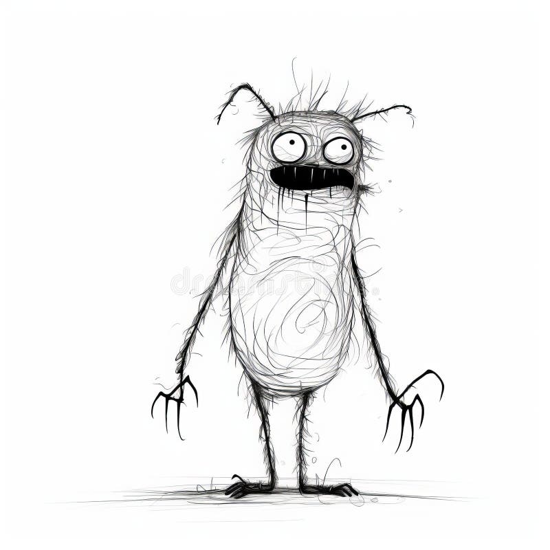 Minimalistic Continuous Line Monster Sketch on White Background Stock ...