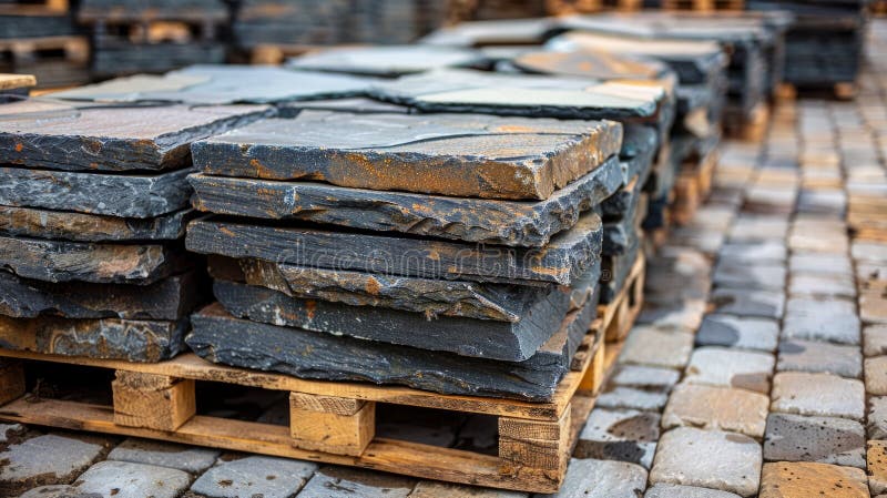 Oversized Paving Slabs Stacked on Pallets at Construction Site in ...