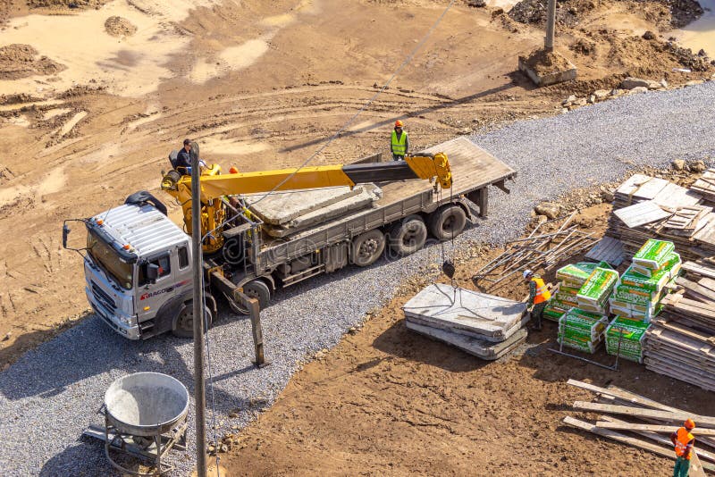 Oversized Truck with an Extended Loading Platform and Loader Crane for ...