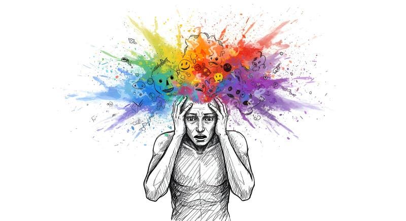 Overstimulated Mind: Emotions Collide in a Burst of Chaotic Color Stock ...