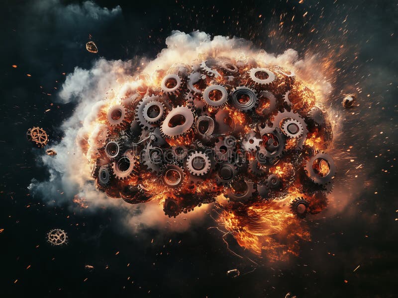 Overstrained Human Brain Consisting of Cogwheels Stock Illustration ...