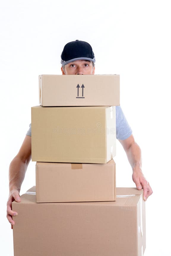 Overstrained Postman with Parcels Stock Image - Image of driver ...